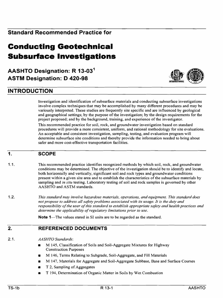 R 13-03 Conducting Geotechnical Subsurface Investigations | PDF ...