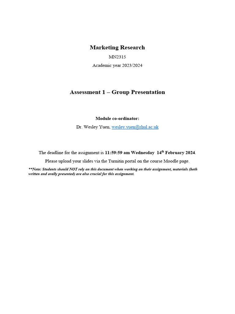 2023-2024 - MN2315 - Group Presentation - Extra Guidlines-1 | PDF | Brand