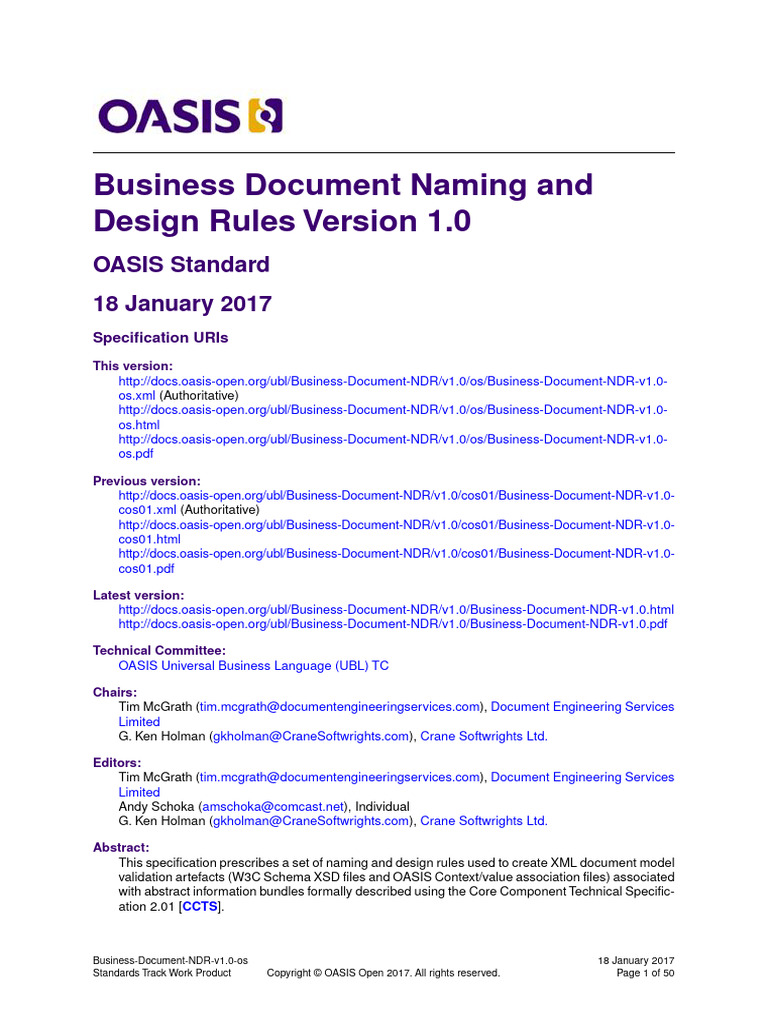Business Document Naming and Design Rules 1.0 | PDF | Xml Schema | Xml