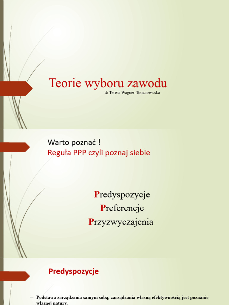 Teorie Wyboru Zawodu Wagner-Tomaszewska | PDF