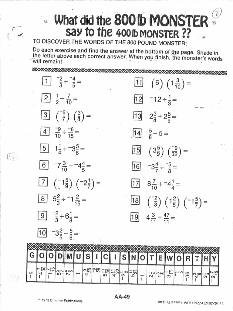 Monster Fraction Operation Worksheet | PDF