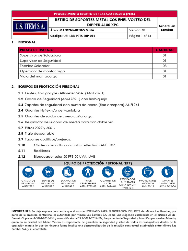 USI-LBB-PETS-DIP-011 INSTALACIÓN DE SOPORTES EN EL VOLTEO DEL DIPPER ...