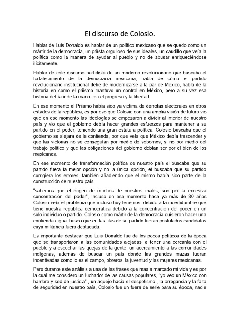 Discurso de Colosio | PDF | México | Partido Revolucionario Institucional