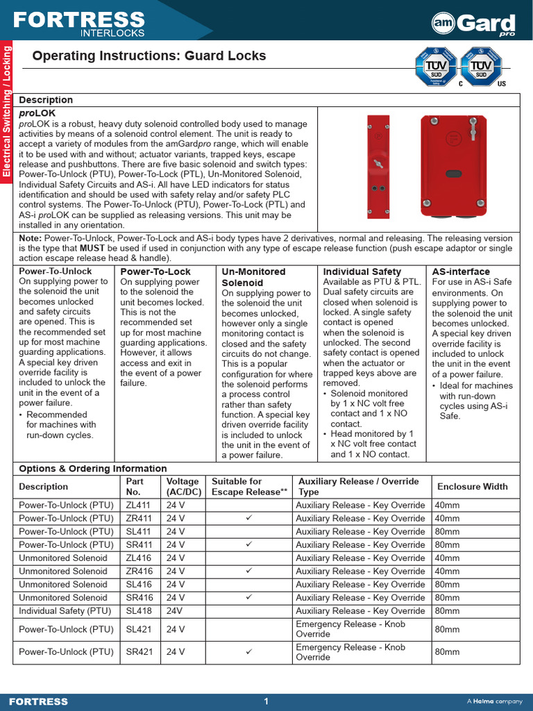 proLOK Guard Locking Instructions | PDF | Switch | Relay
