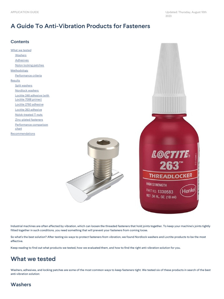 A Guide To Anti Vibration Products For Fasteners | PDF | Screw | Adhesive
