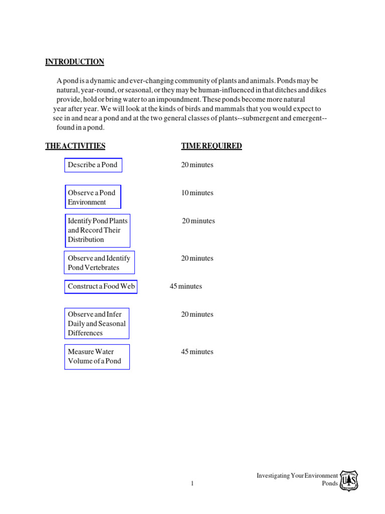 Exploring Pond Ecosystems and Activities | PDF | Pond | Natural Environment