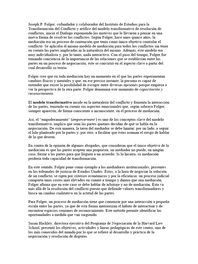Modelo Transformativo en Mediación | PDF | Mediación | Negociación