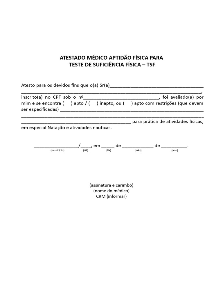 Modelo Atestado Médico - Atividades Físicas - Natação - 0 | PDF