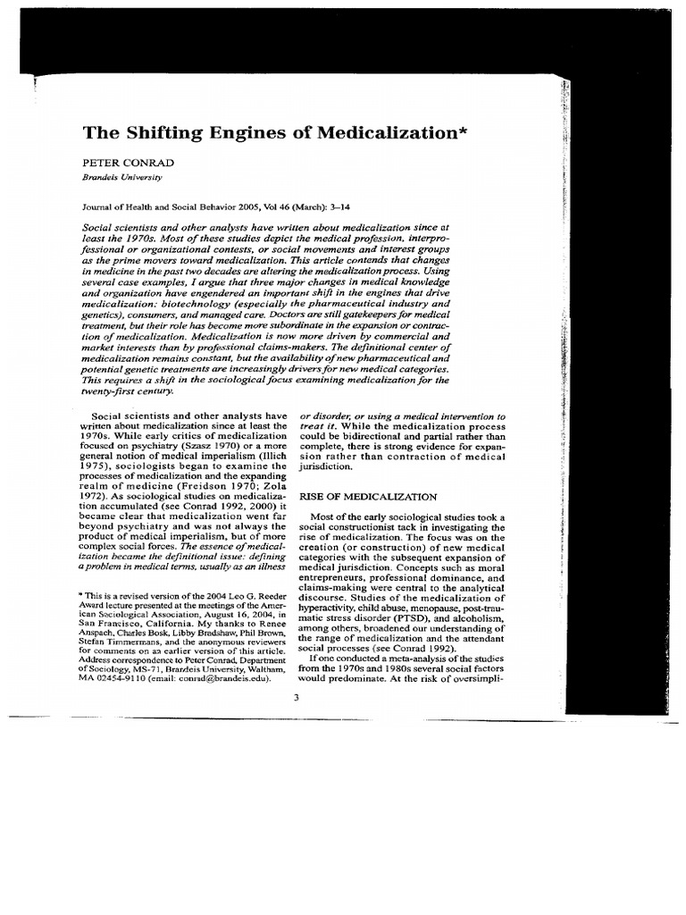 Conrad The Shifting Engines of Medicalization | PDF