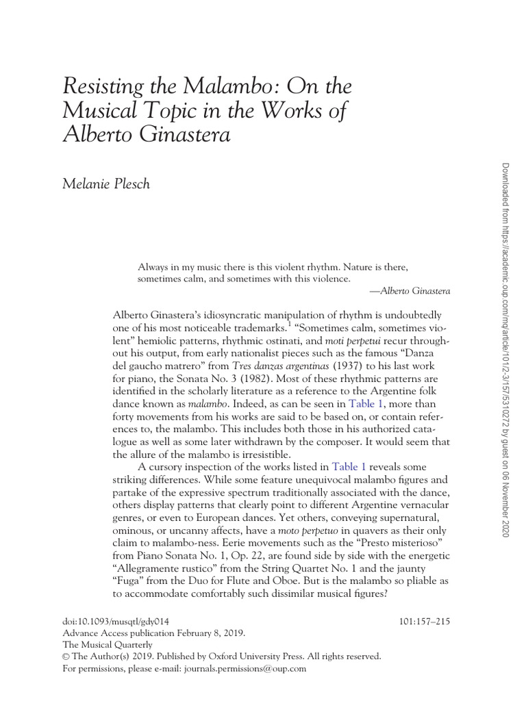 Plesch ResistingMalambo | PDF | Tempo | Performing Arts