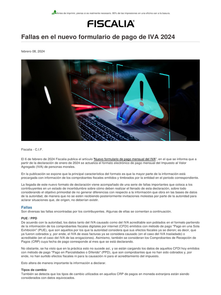 Fallas en El Nuevo Formulario de Pago de IVA 2024 | PDF | Impuesto al ...