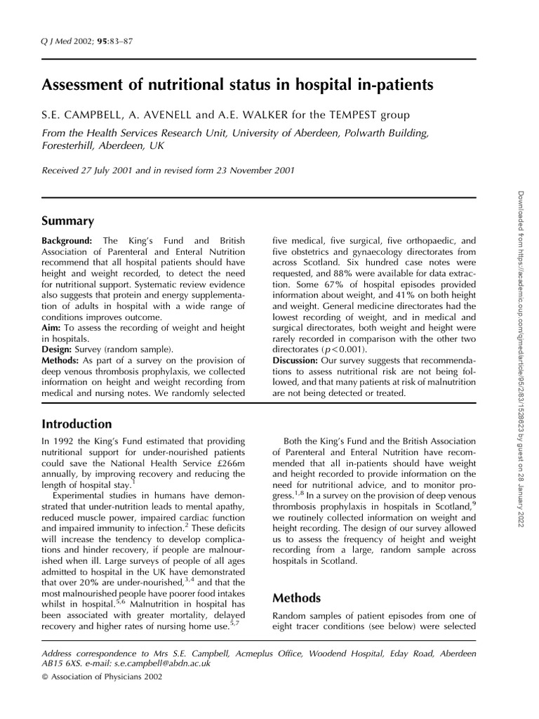 Assessment of Nutritional Status in Hospital In-Patients | PDF ...