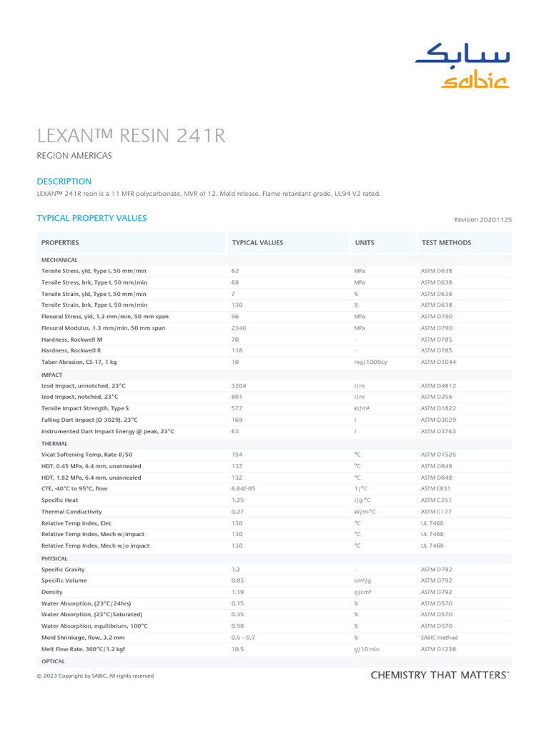 LEXAN™ Resin - 241R - Americas - Technical - Data - Sheet | PDF ...