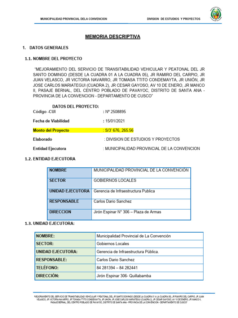 Paviemtación Memoria Descriptiva | PDF | Hormigón