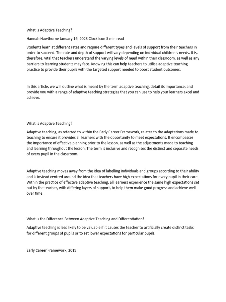 What Is Adaptive Teaching | PDF | Teachers | Learning