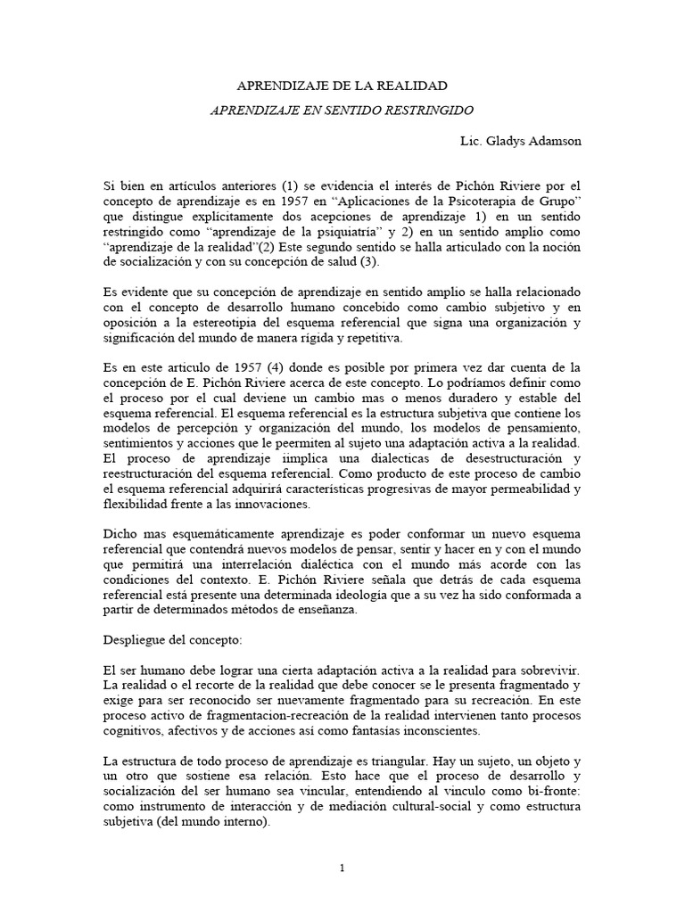 Adamson - Aprendizaje de La Realidad | PDF | Aprendizaje | Pensamiento