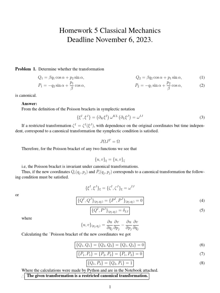 HW5-Classical Mechanics | PDF | Hamiltonian Mechanics | Theoretical Physics
