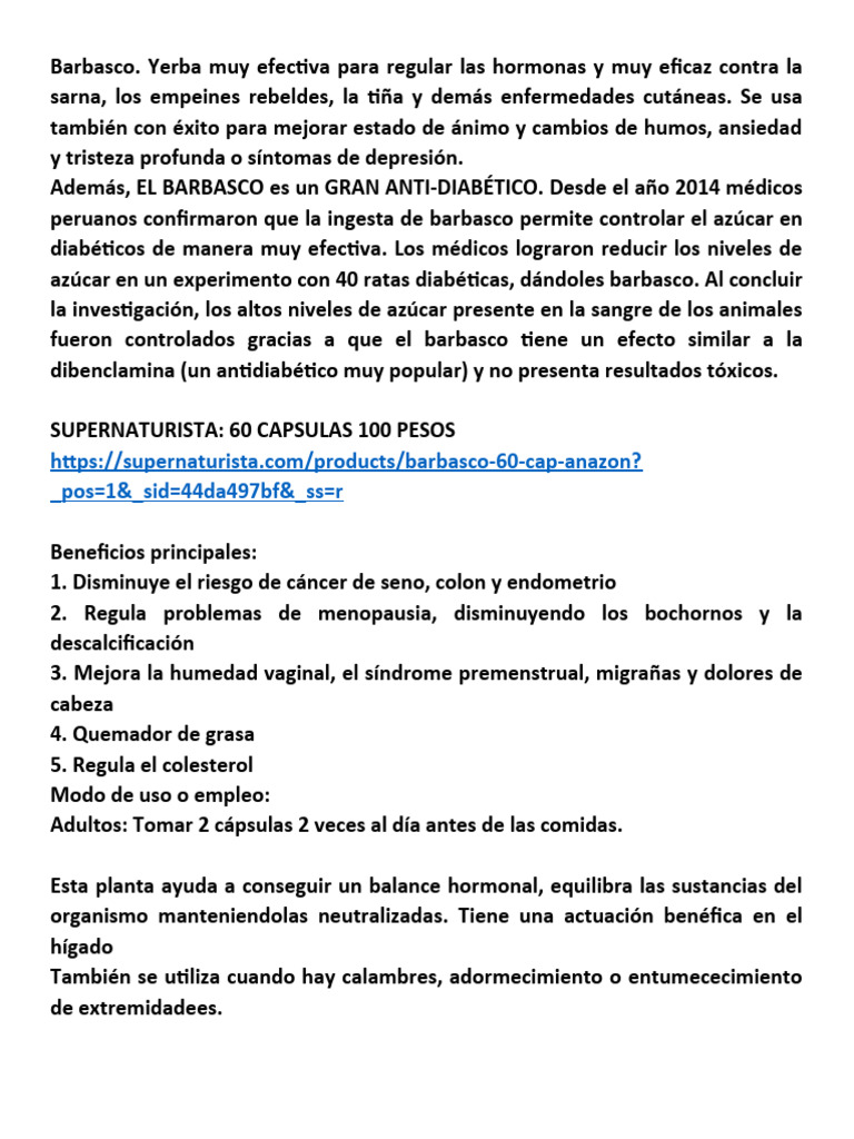 Barbasco: Beneficios y Uso Antidiabético | PDF | Diabetes | Menopausia