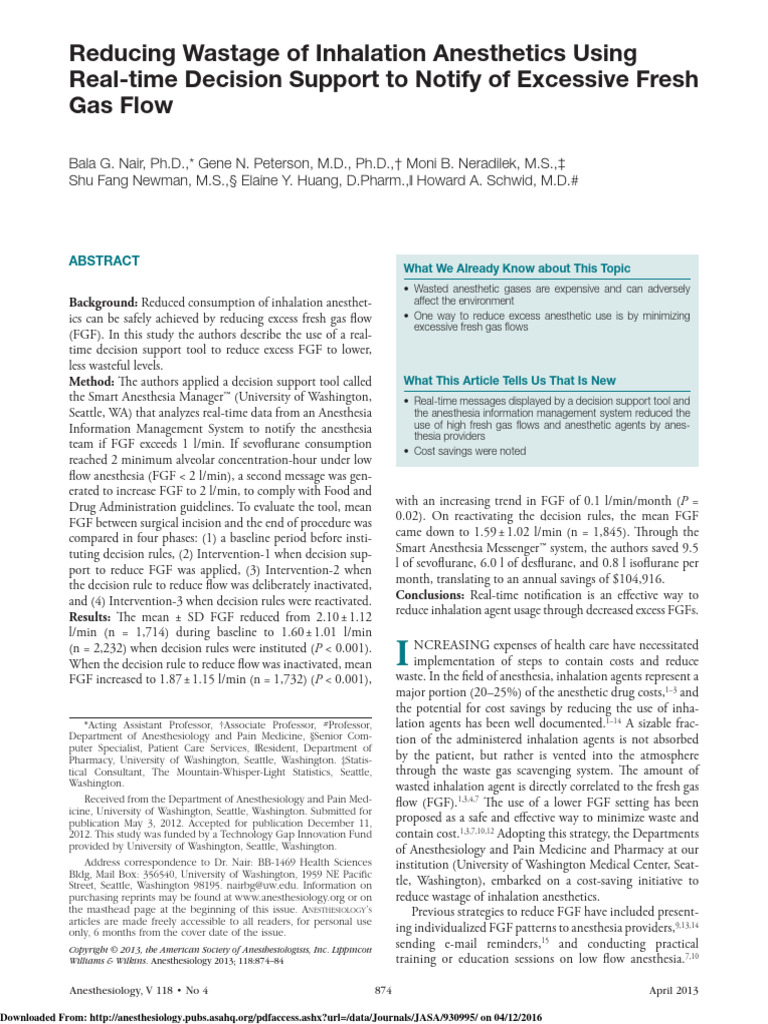 Reducing Wastage of Inhalation Anesthetics Using Real-Time Decision ...