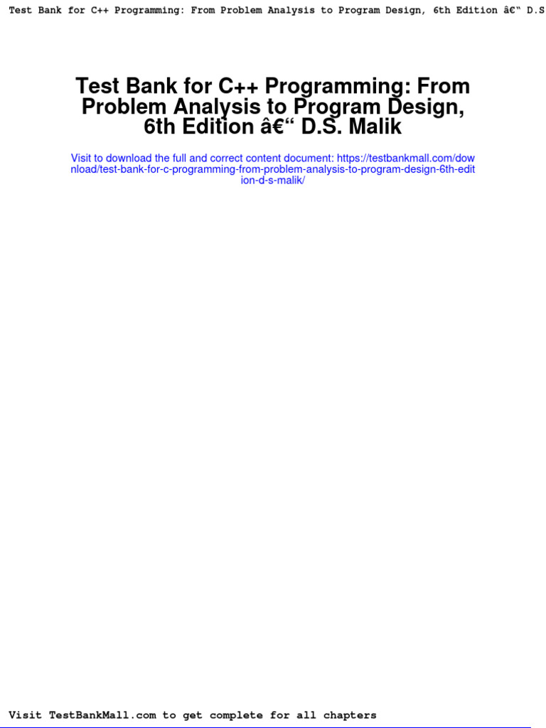 Full Test Bank For C Programming From Problem Analysis To Program ...