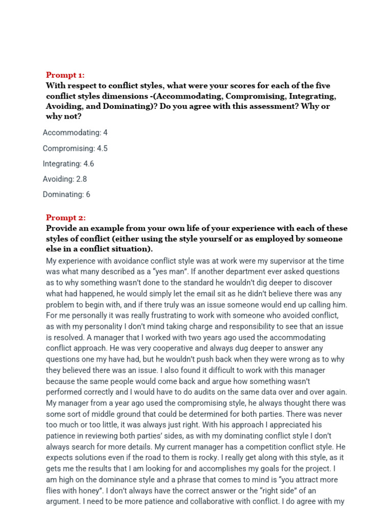Conflict Management Ogl 220 Worksheet | PDF | Leadership | Psychology