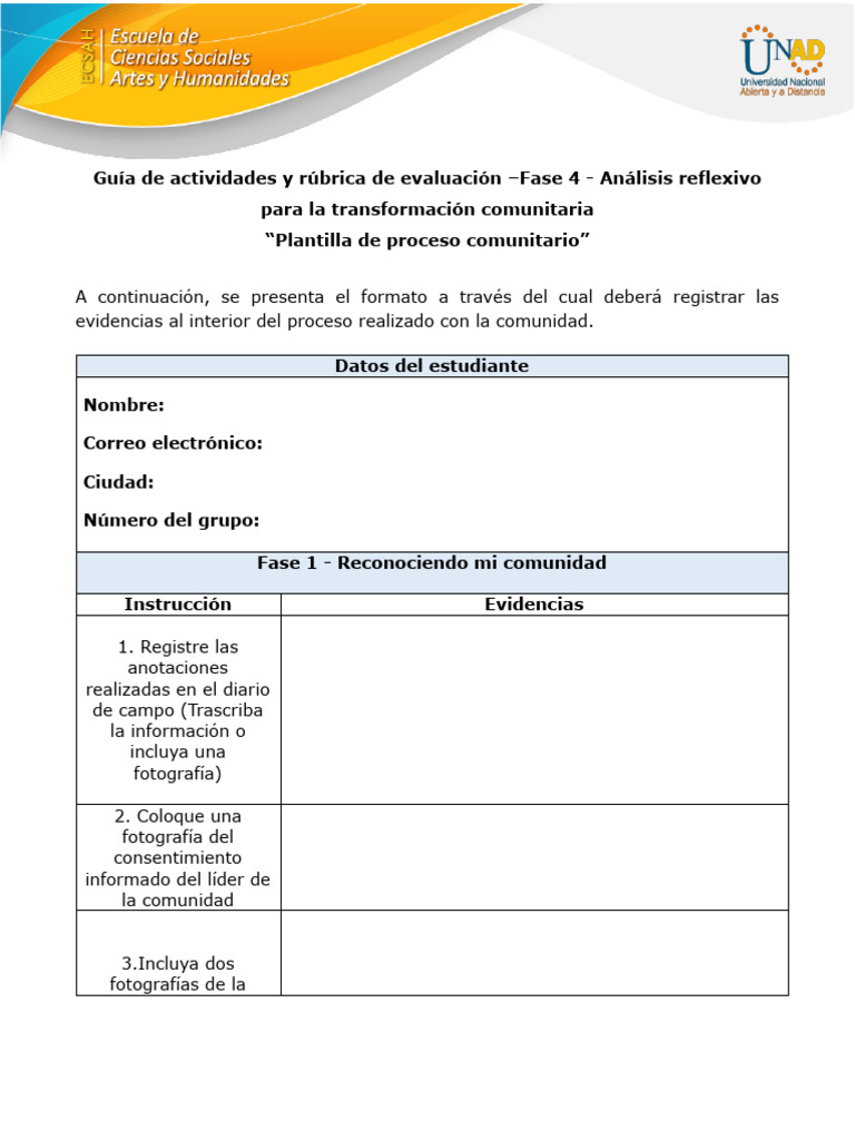 Anexo 1 - Plantilla Del Proceso Comunitario | PDF