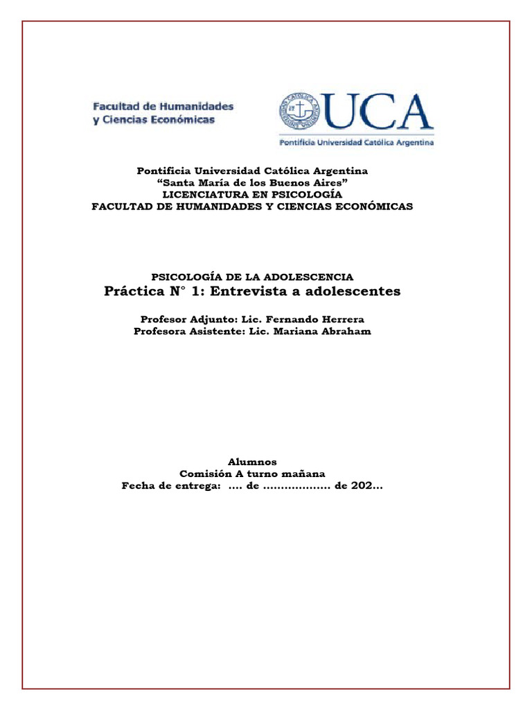 MODELO ENTREVISTA PEA 1 - Comisión A | PDF | Educación sexual | Sicología