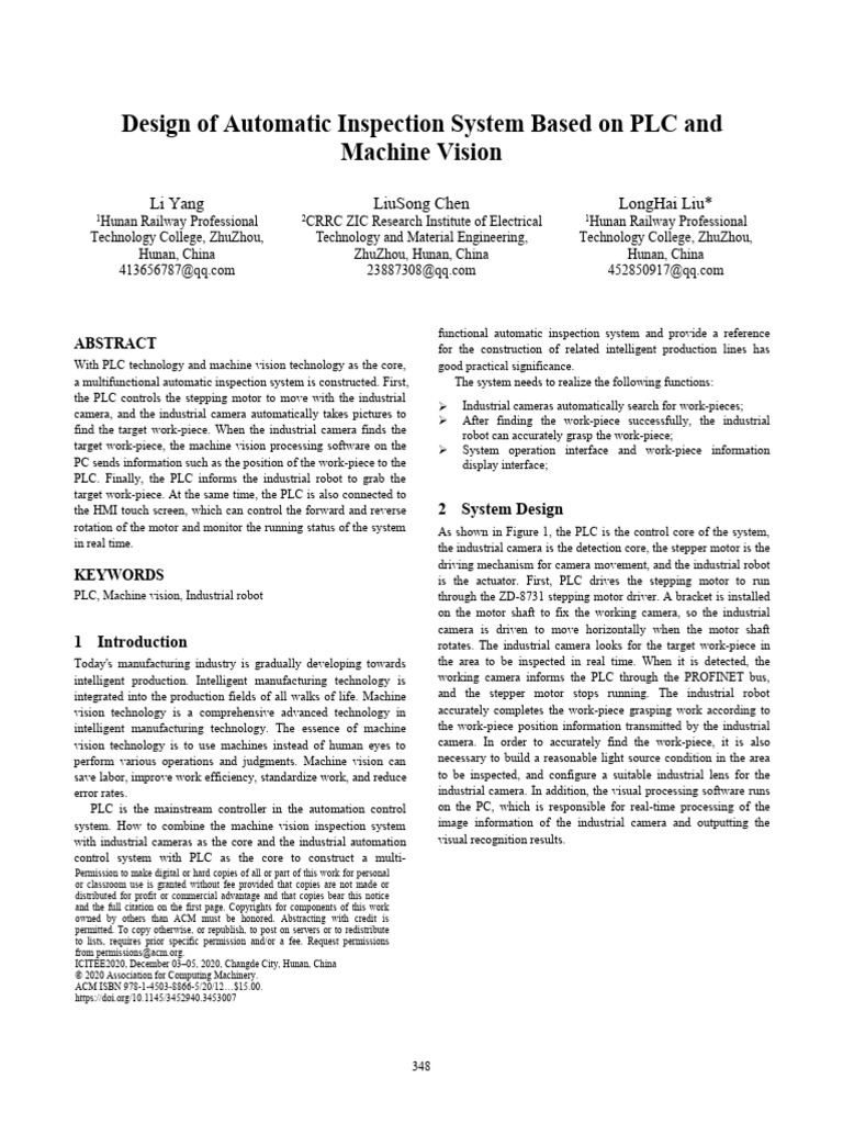 Design of Automatic Inspection System Based On PLC and Machine Vision ...