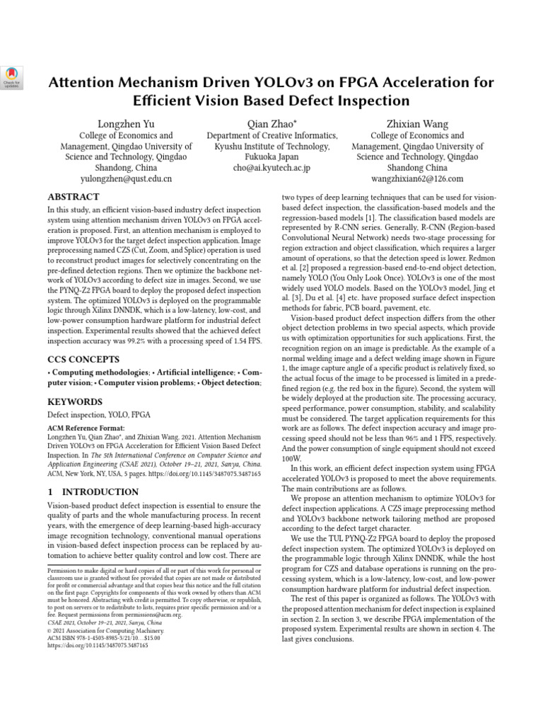 Attention Mechanism Driven Yolov3 On Fpga Acceleration For Efficient Vision Based Defect ...