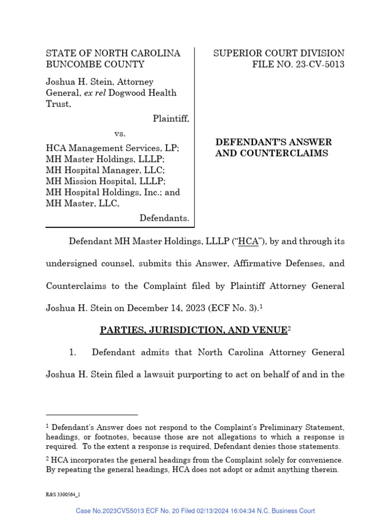 HCA's Response to Dogwood Health Trust Case | PDF | Emergency ...