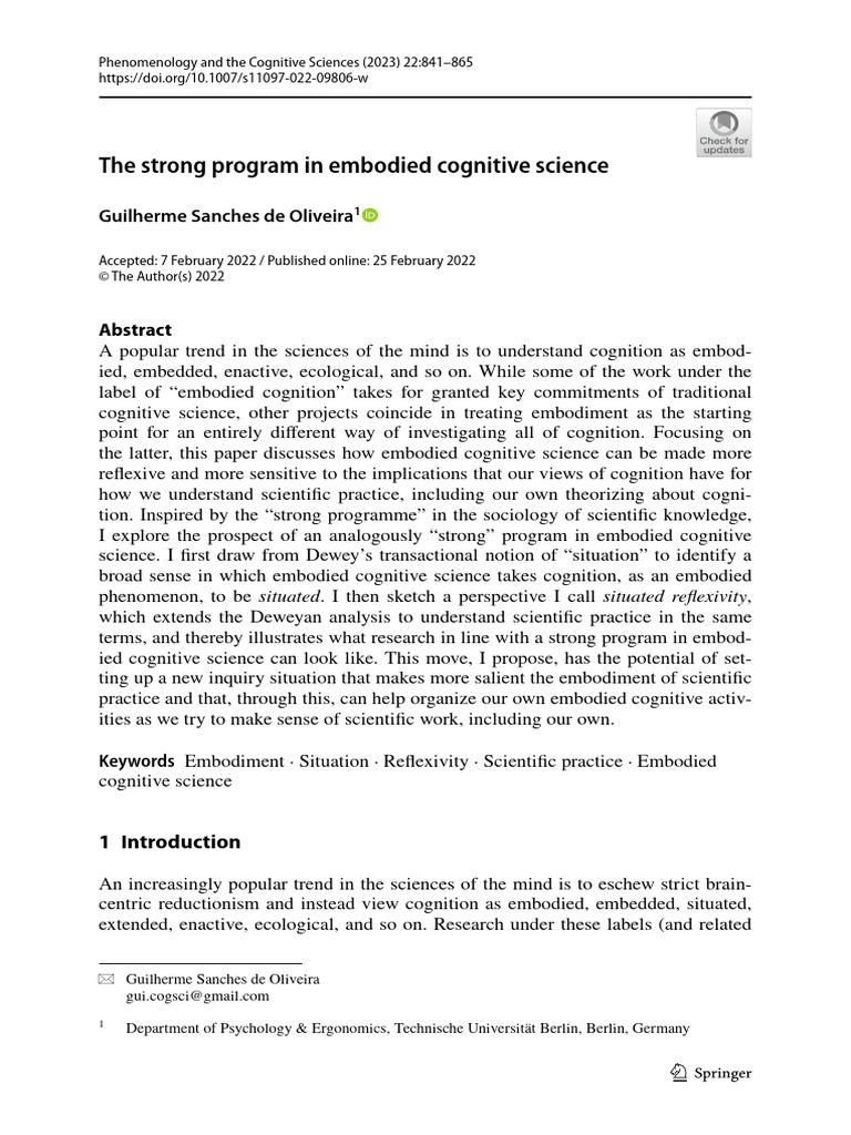 Sanches Oliveira - The Strong Program in Embodied Cognitive Science | PDF | Knowledge | Embodied ...