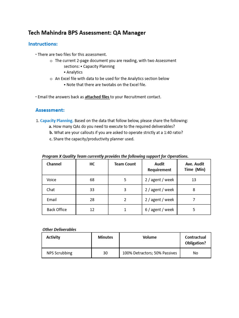 Qa Manager Assessment Pdf Microsoft Excel Information Technology
