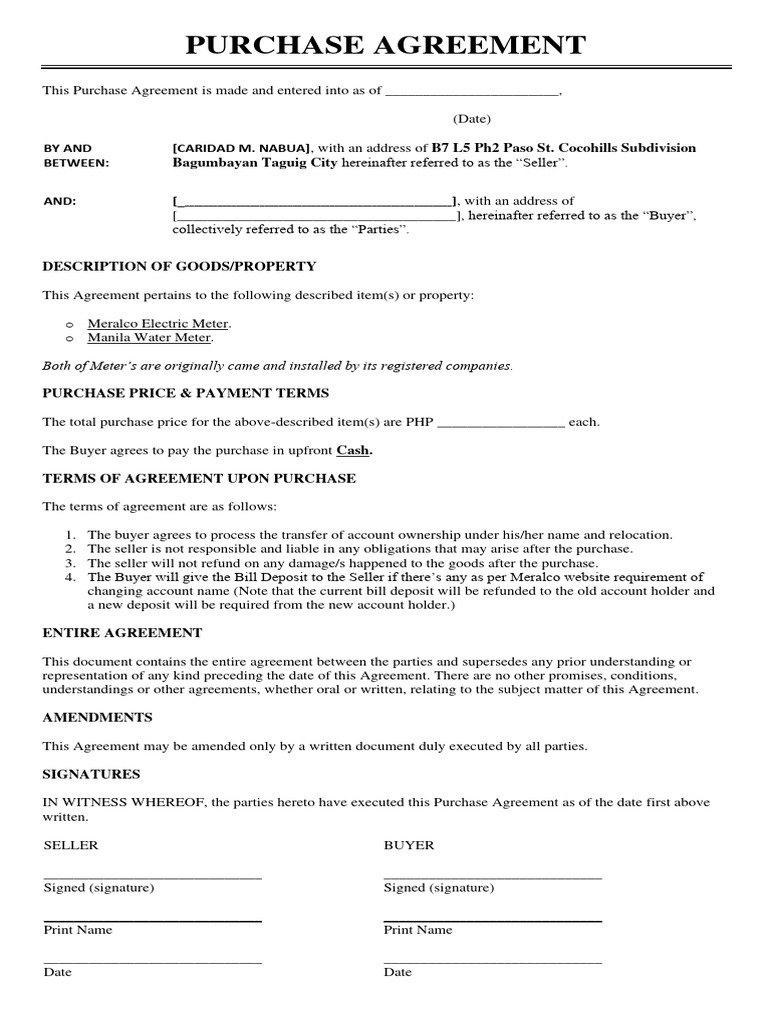 Purchase Agreement | Download Free PDF | Private Law | Business