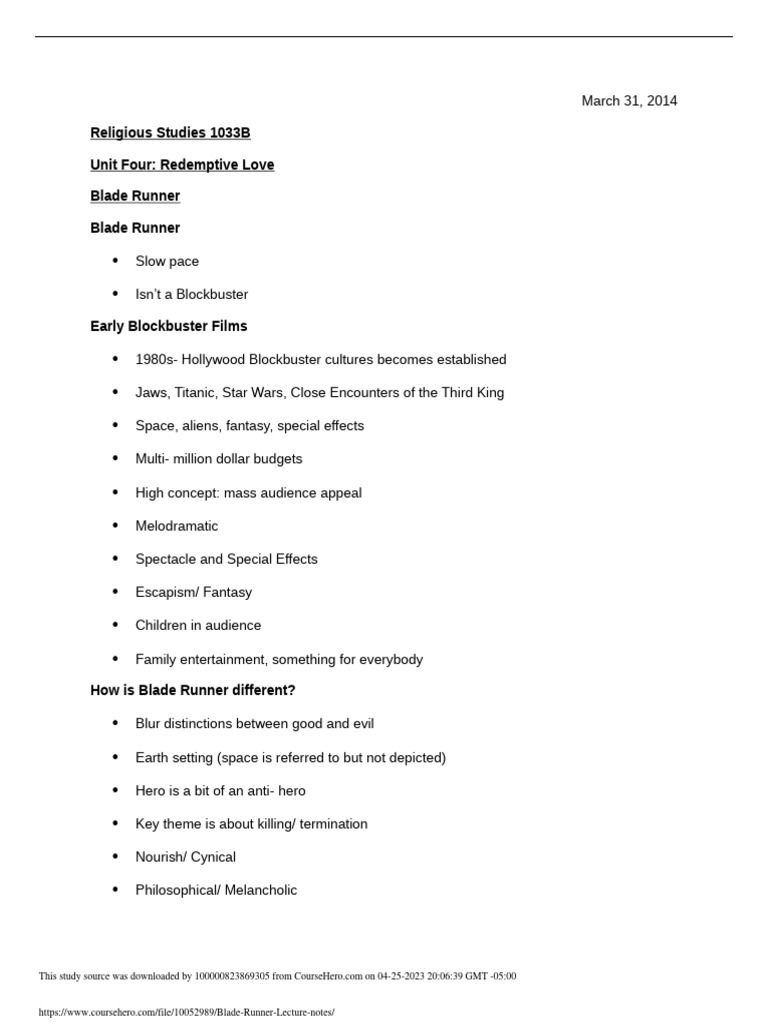 Blade Runner Lecture Notes | PDF