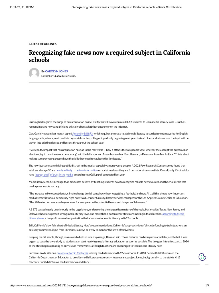 California Mandates Fake News Education | PDF | Literacy | Teachers