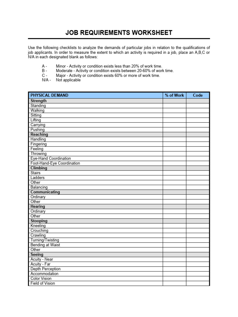 Worksheet - Job Requirements | PDF | Copyright | Tools