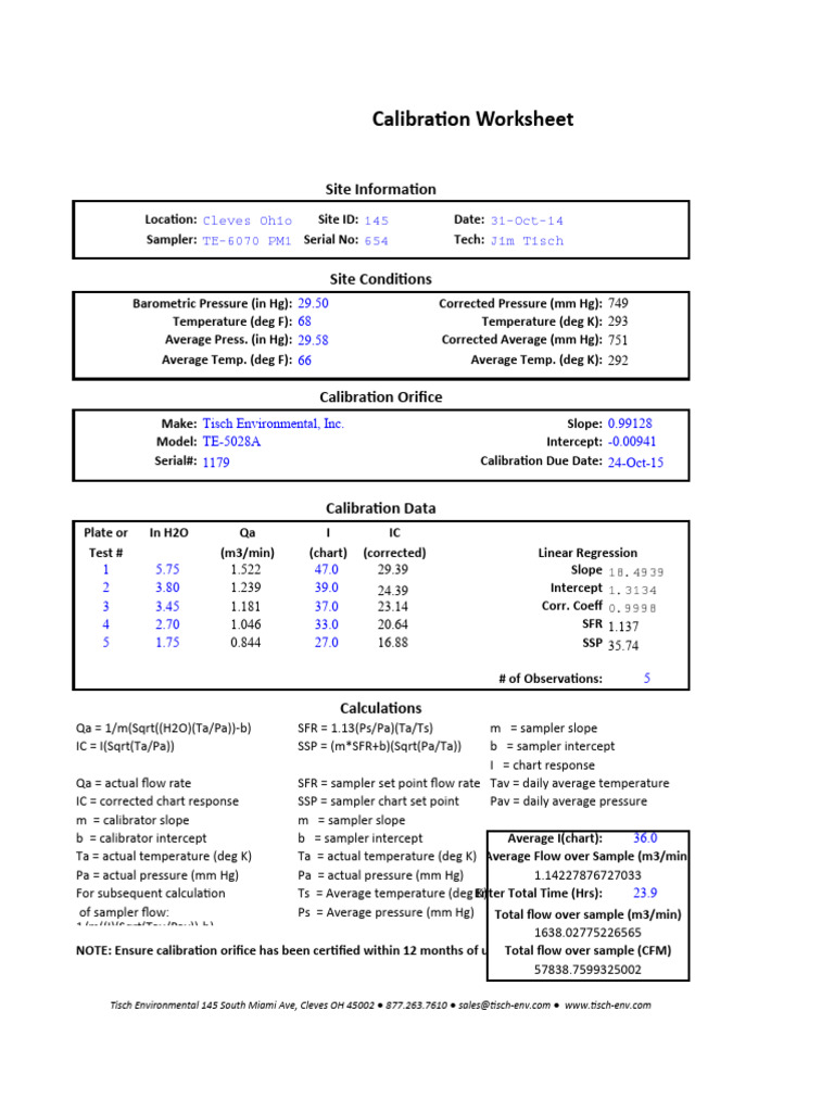 Hi Vol Calibration-Worksheet | PDF | Chemical Engineering | Physical ...