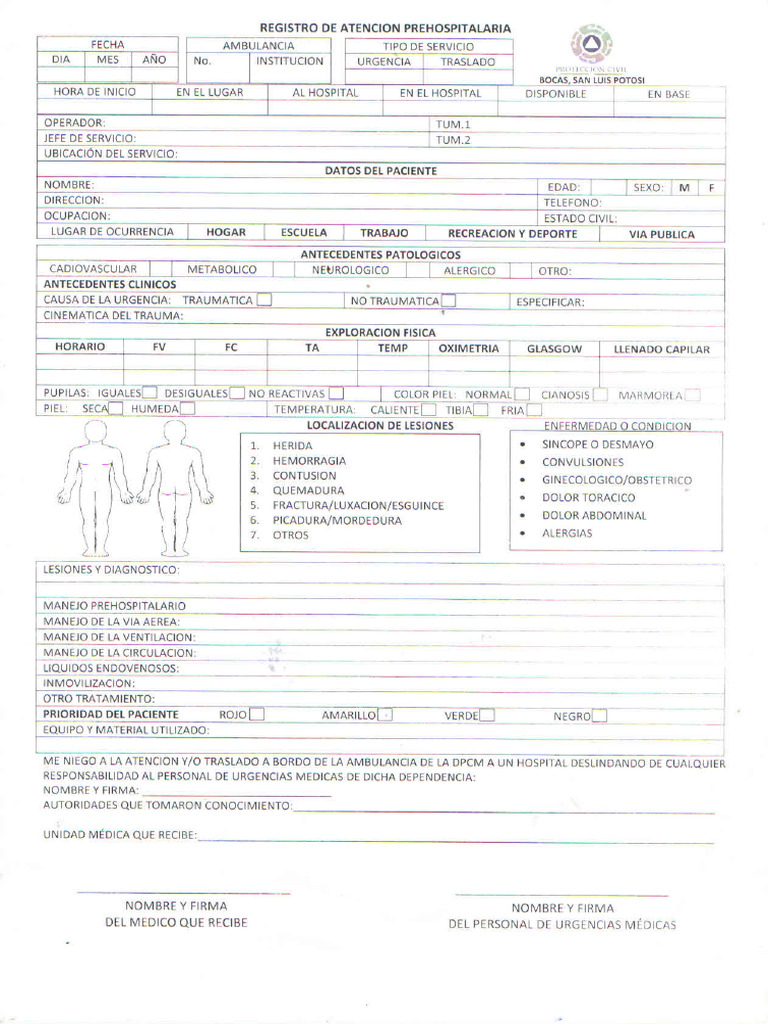 Formato Prehospitalarios | PDF