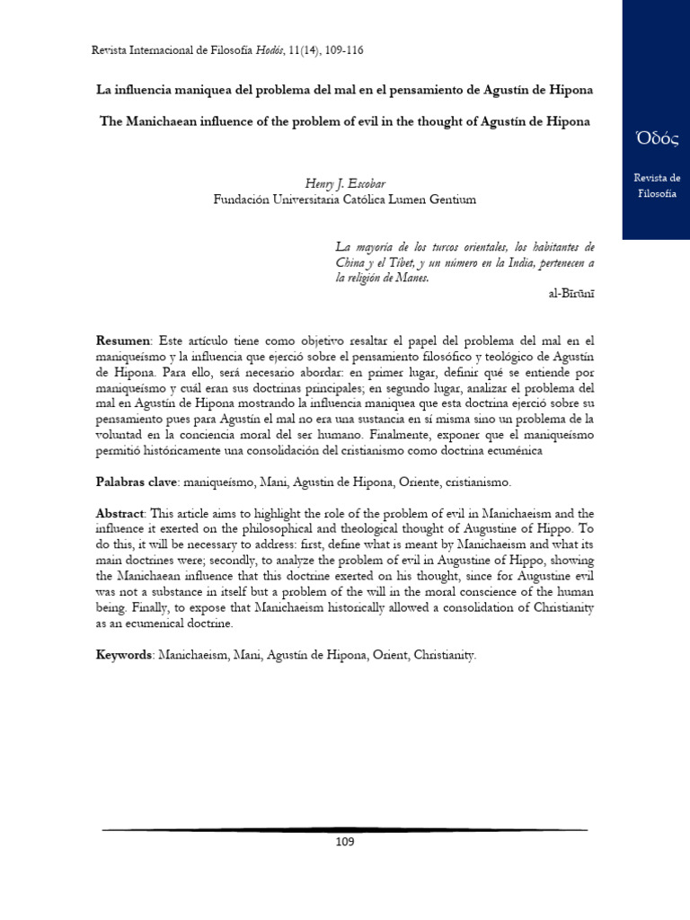 La Influencia Maniquea Del Problema Del Mal en El Pensamiento de ...