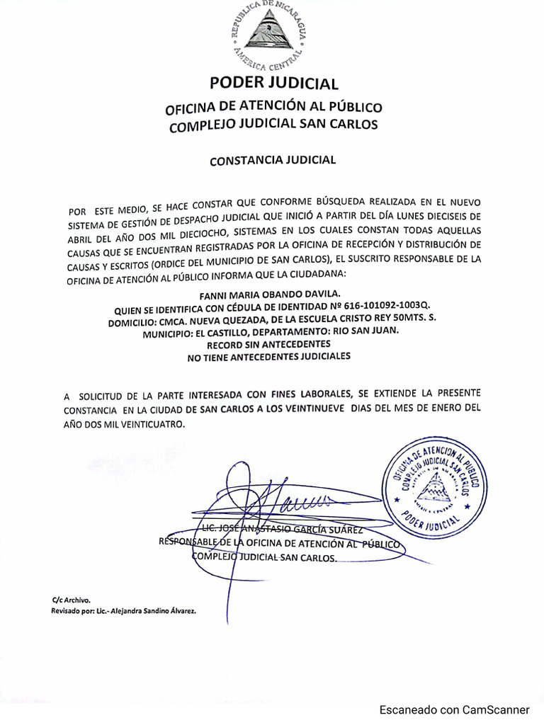 Constancia Judicial Danni Obando | PDF