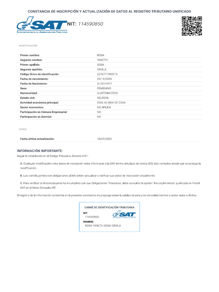 Portal SAT - Impresión de RTU - Guatemala | PDF