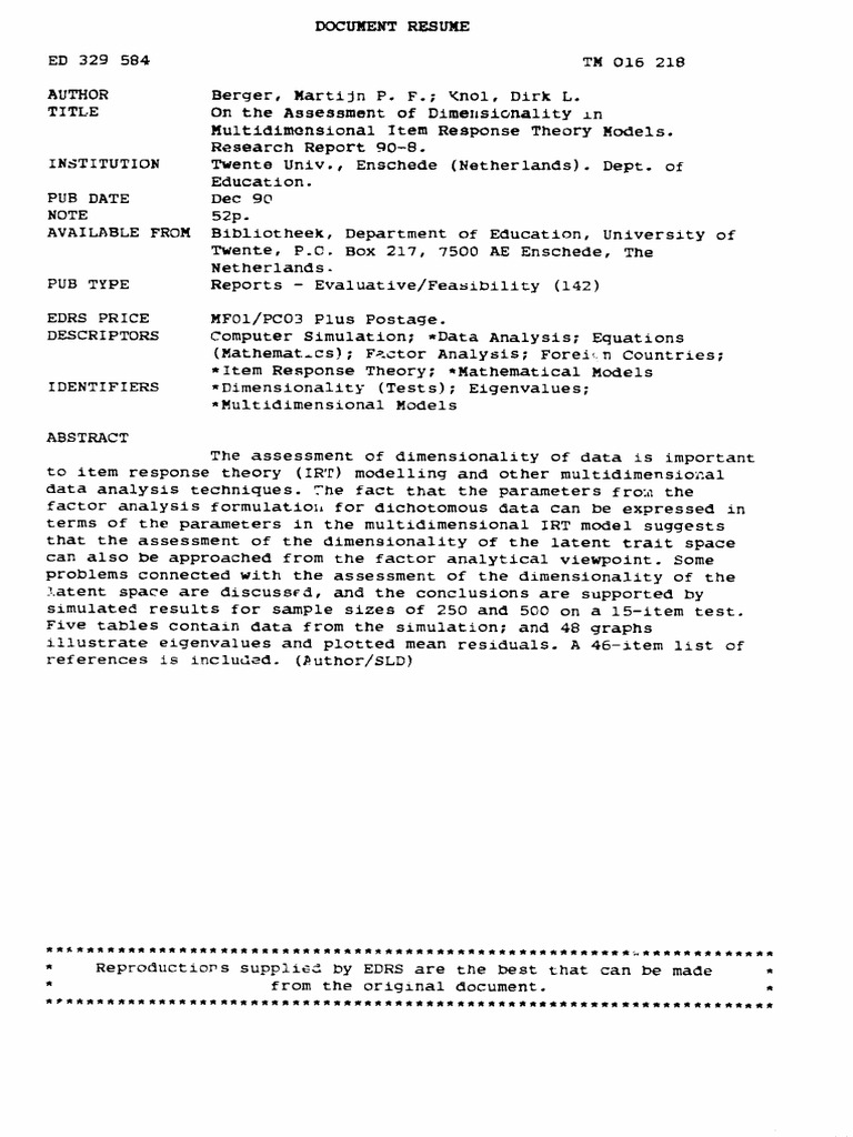 REF MIRT-1b On The Assessment of Dimensionality in Multidimensional ... REF MIRT-1b On The Assessment of Dimensionality in Multidimensional ...