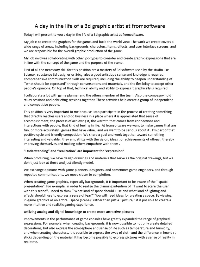 A Day in The Life of A 3d Graphic Artist at Fromsoftware | PDF | 3 D Computer Graphics ...