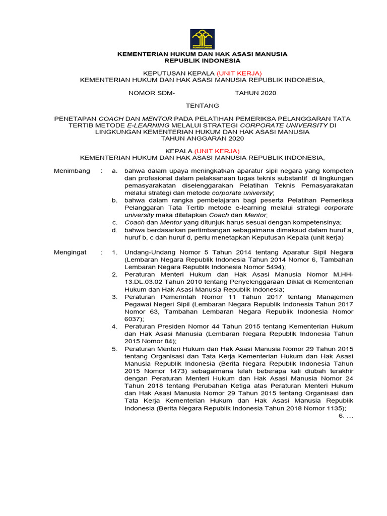 Lampiran Pedoman Coach Dan Mentor Pelatihan Pemeriksa Tatib - Draft SK Penunjukan Coach Dan ...