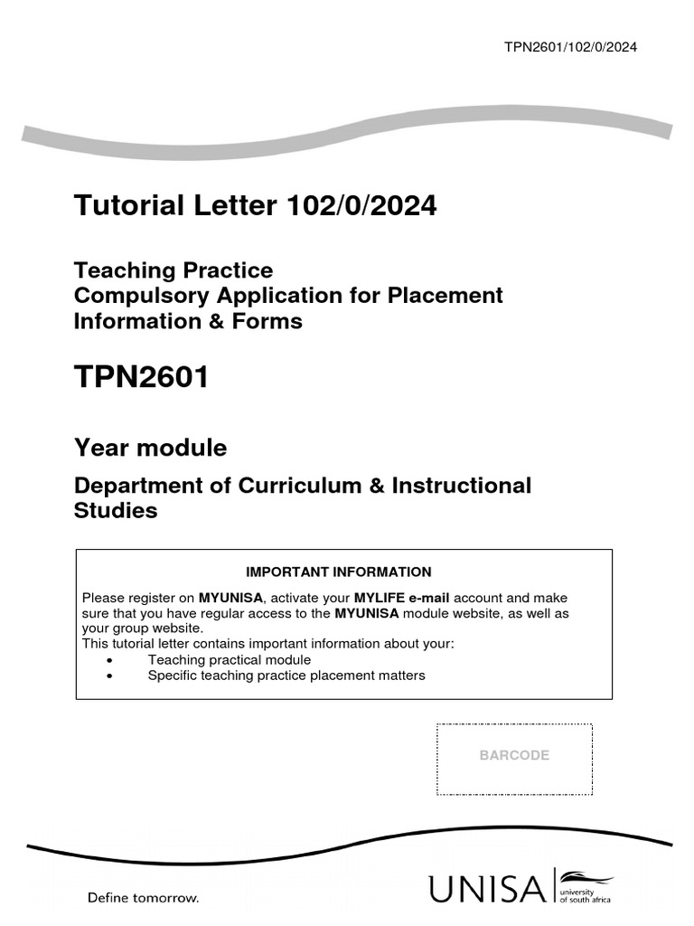 Tutorial Letter 102/0/2024: Teaching Practice Compulsory Application ...