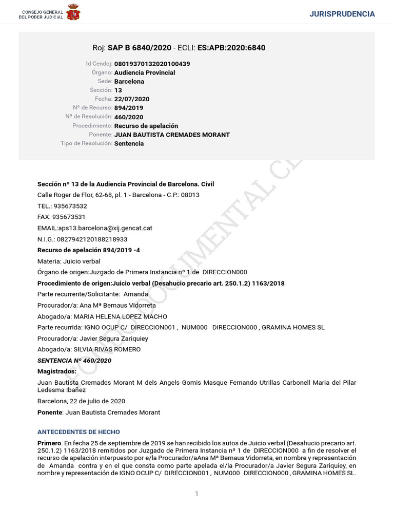 SAP_B_6840_2020 | PDF | Derecho a la vivienda | Caso de ley