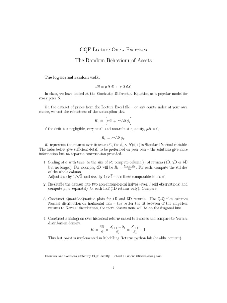 CQF Jan 24 M1L1 Exercises | PDF | Normal Distribution | Probability Theory