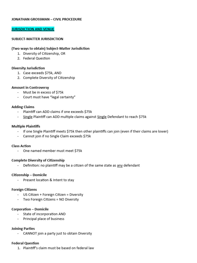 MBE Civil Procedure Notes | Download Free PDF | Collateral Estoppel ...