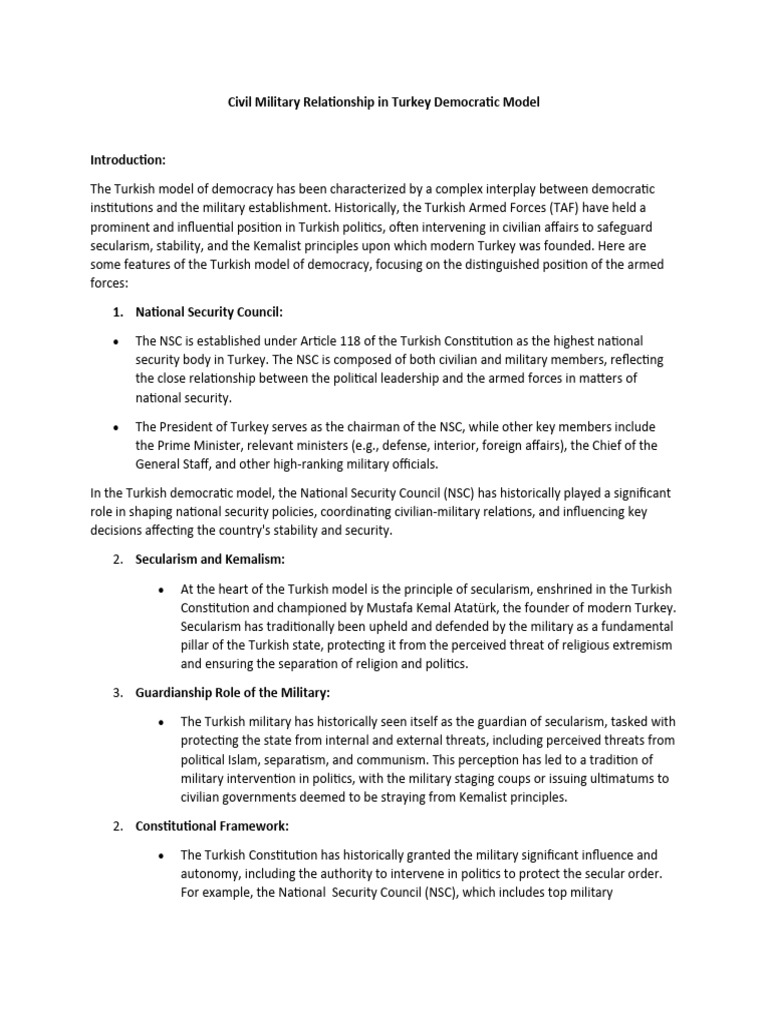 Civil Military Relationship in Turkey Democratic Model | PDF ...