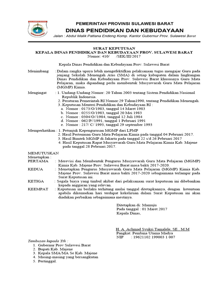 SK MGMP Kim Kab. Majene (2017-2020) .Docx' | PDF